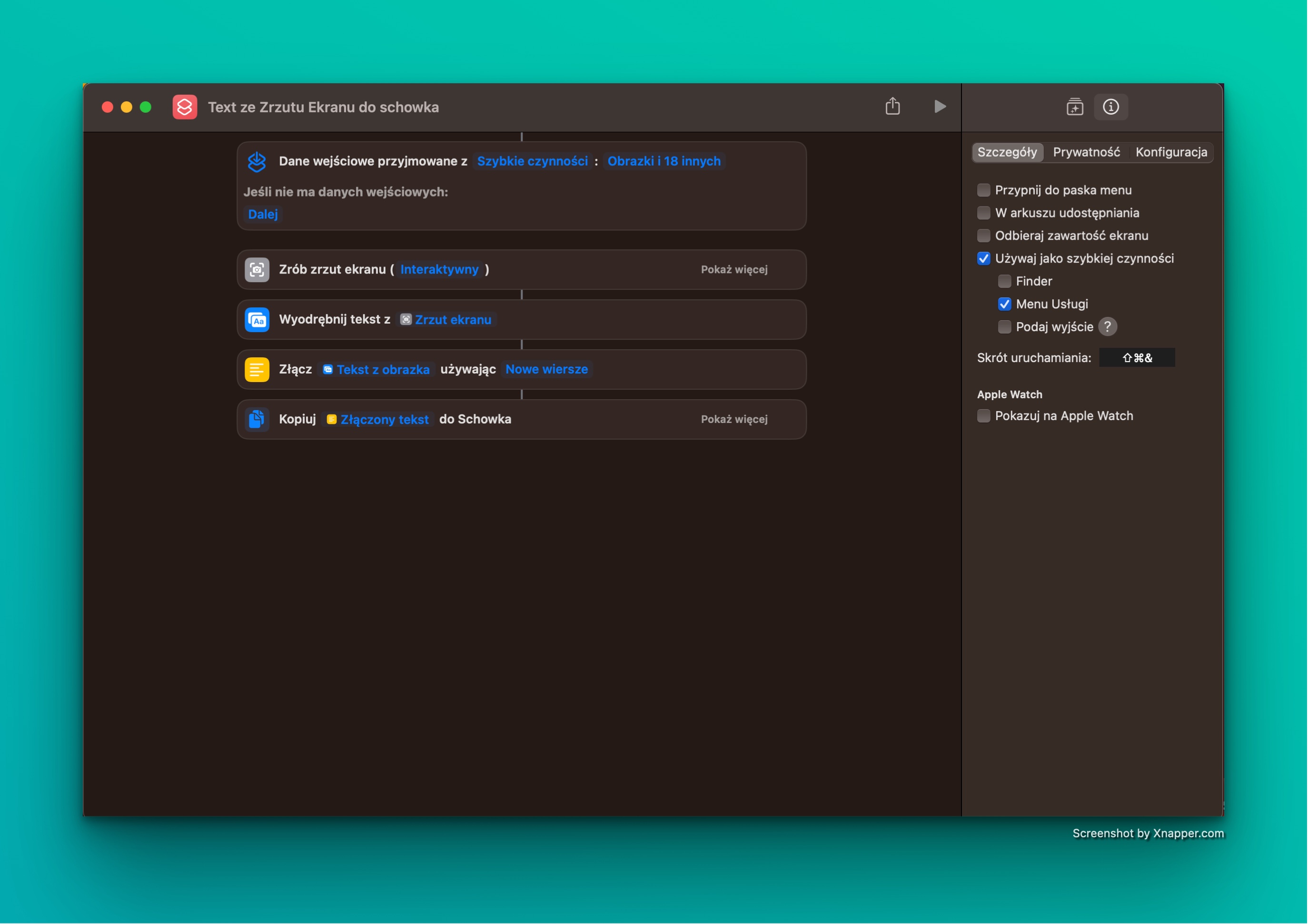 MacOS Shortcuts: Przechwytywanie tekstu z ekranu (ocr)